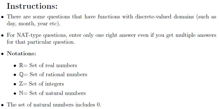 Practise Quiz for Maths1 from Question Paper : 2024 Dec22: IIT M FN ...